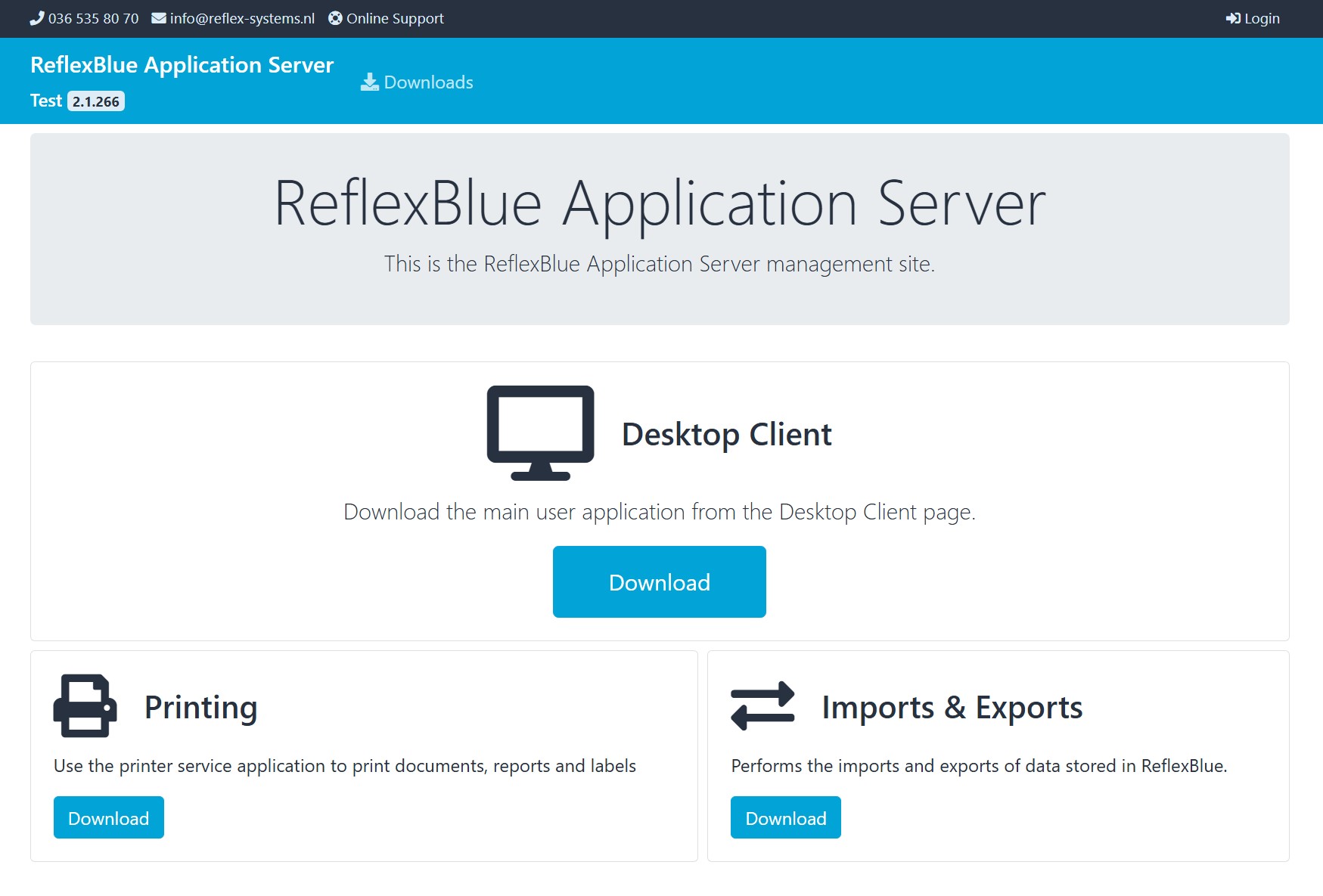Download applications from the ReflexBlue Application Server — ReflexSystems Documentation