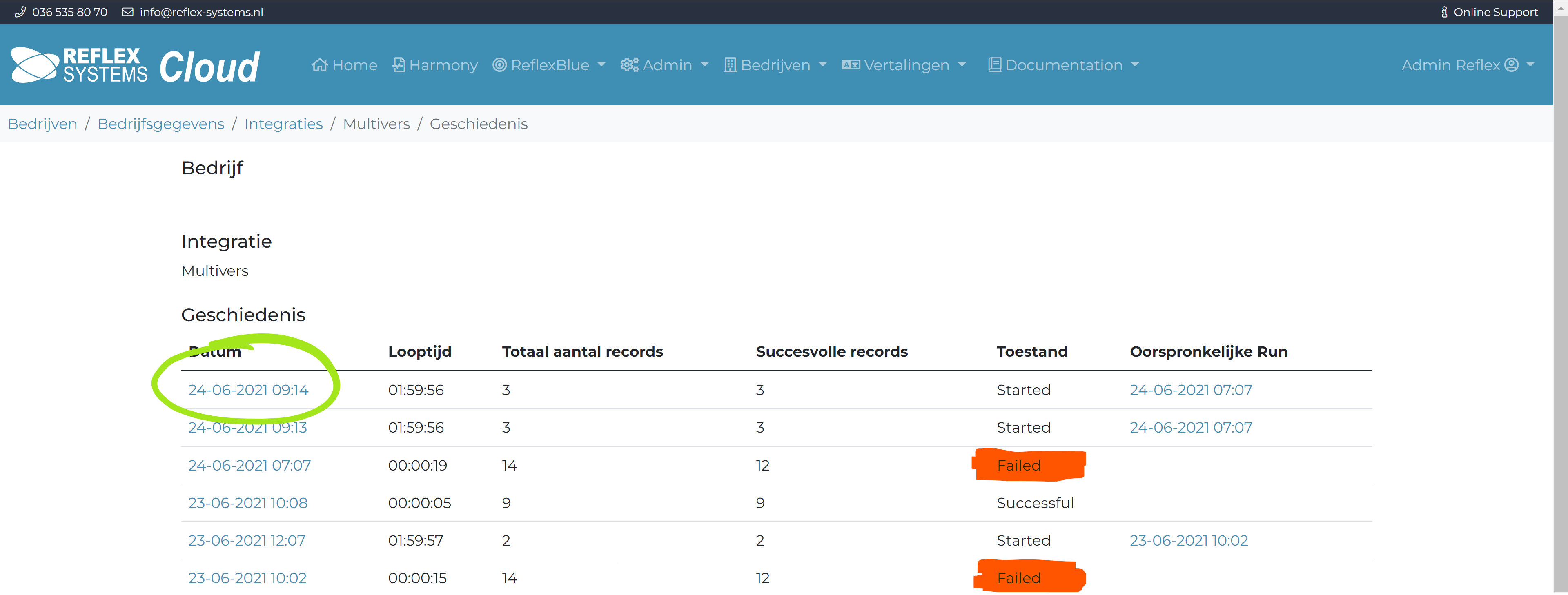 Inzicht in de verwerkingsstatus krijgen — ReflexSystems Documentatie